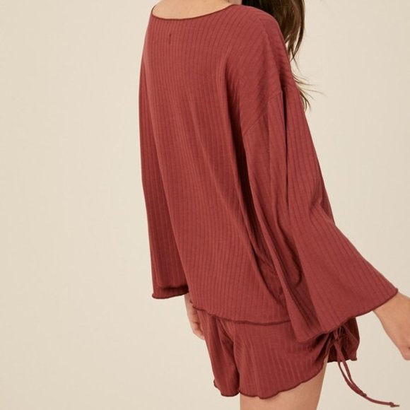 Listicle | Intimates & Sleepwear | Rust Red Ribbed Boatneck Top And ...